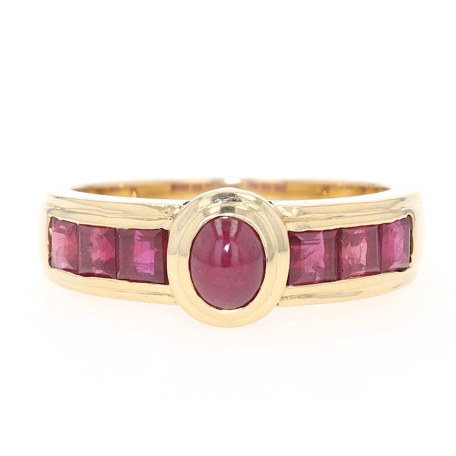 Cabochon & Carré - Ring in 750 yellow gold with rubies