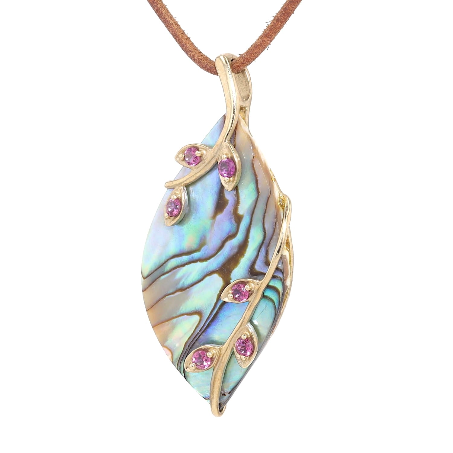 Leaf in the wind - Pendant in 333 yellow gold with a colorful pearl ...